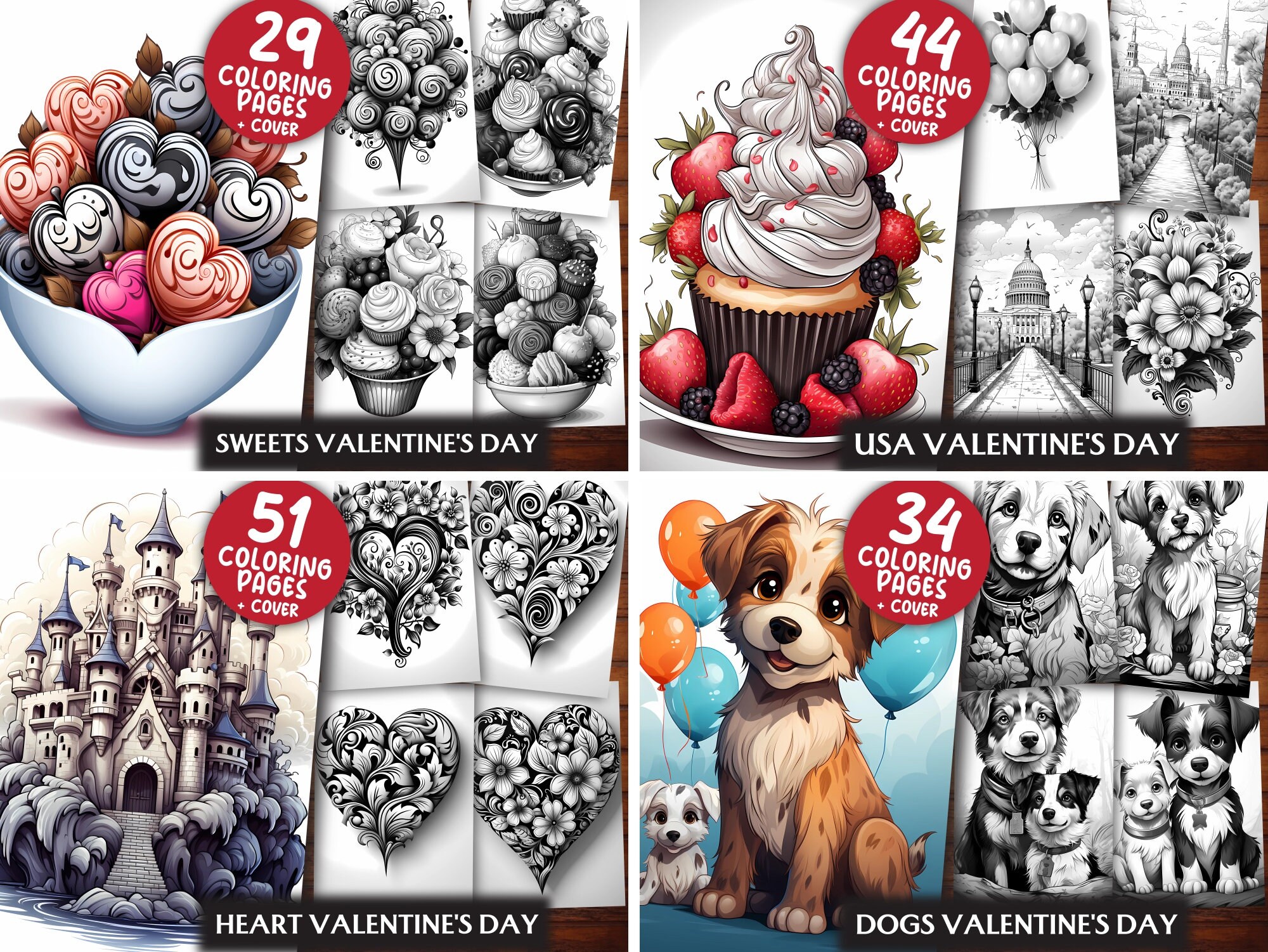 MEGA BUNDLE Valentine's Day Coloring Pages for Adults and Kids 2300 ...