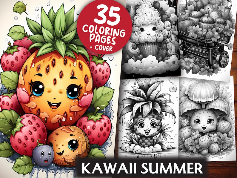 Kawaii Summer Coloring Pages for Adults and for Kids - 35 Cute Sommer ...