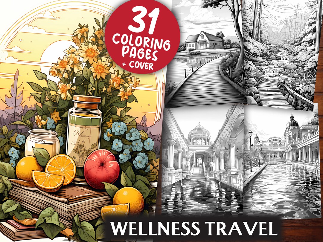 Wellness Travel Coloring Pages for Adults and Kids - 31 Geography ...