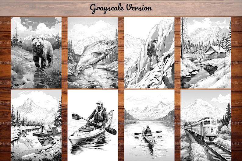 Alaska Travel Coloring Pages for Adults and Kids 21 Geography Grayscale ...