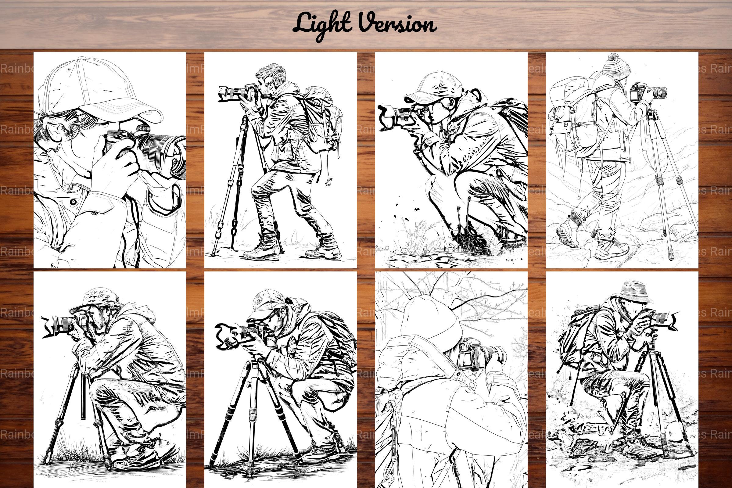 Photographer Coloring Pages for Adults and for Kids - 45 Grayscale ...