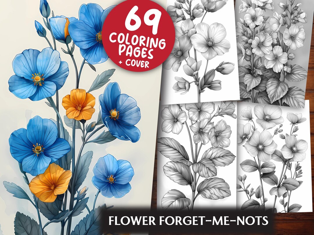 Flower Forget Me Nots Coloring Pages - 69 Grayscale & Light Printable ...