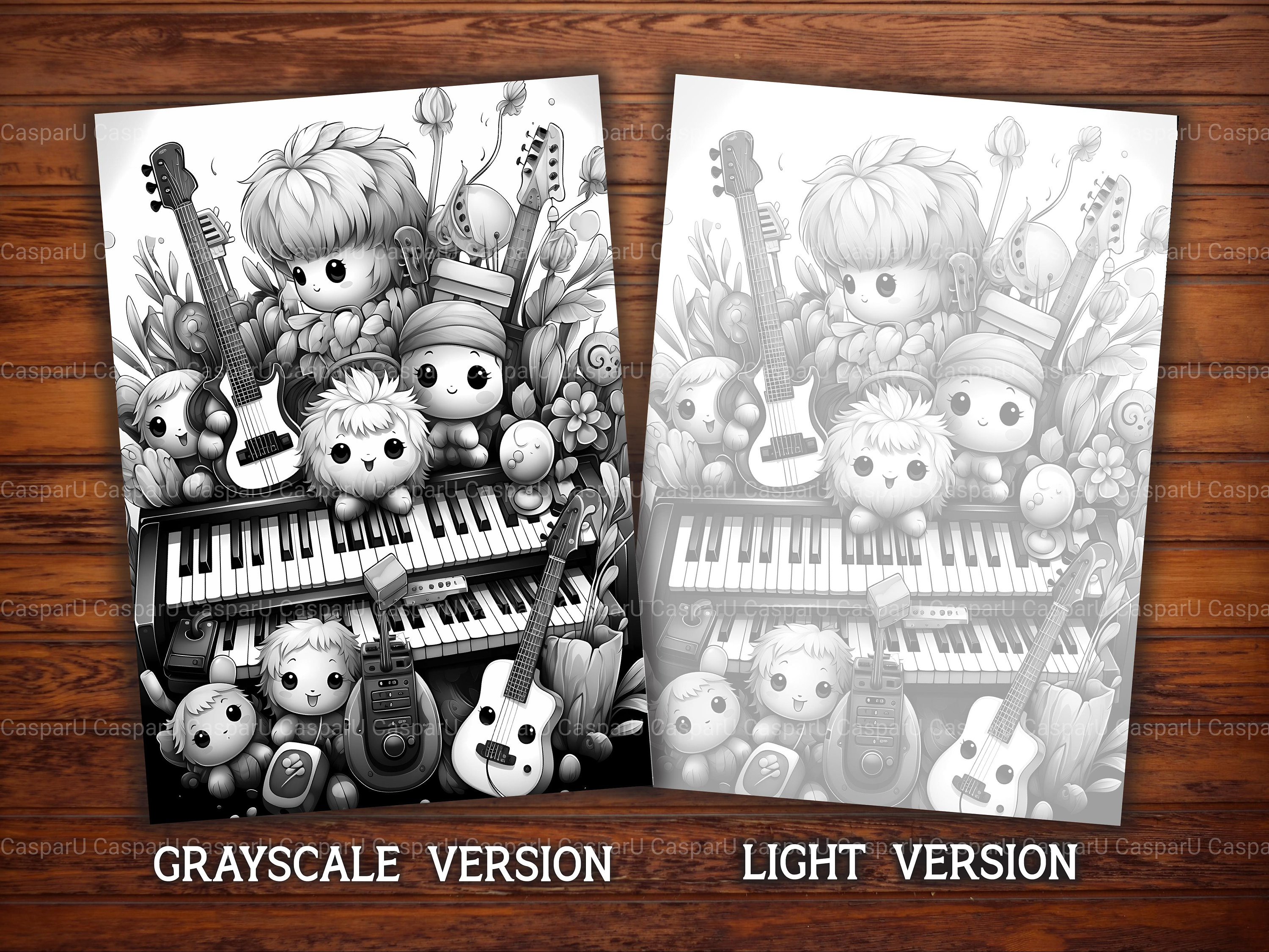 Kawaii Music Instrument Coloring Pages for Adults and Kids - 35 Musical ...