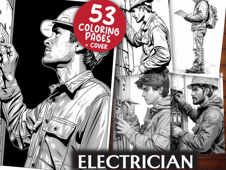 Electrician Coloring Pages for Adults and for Kids - 53 Grayscale ...