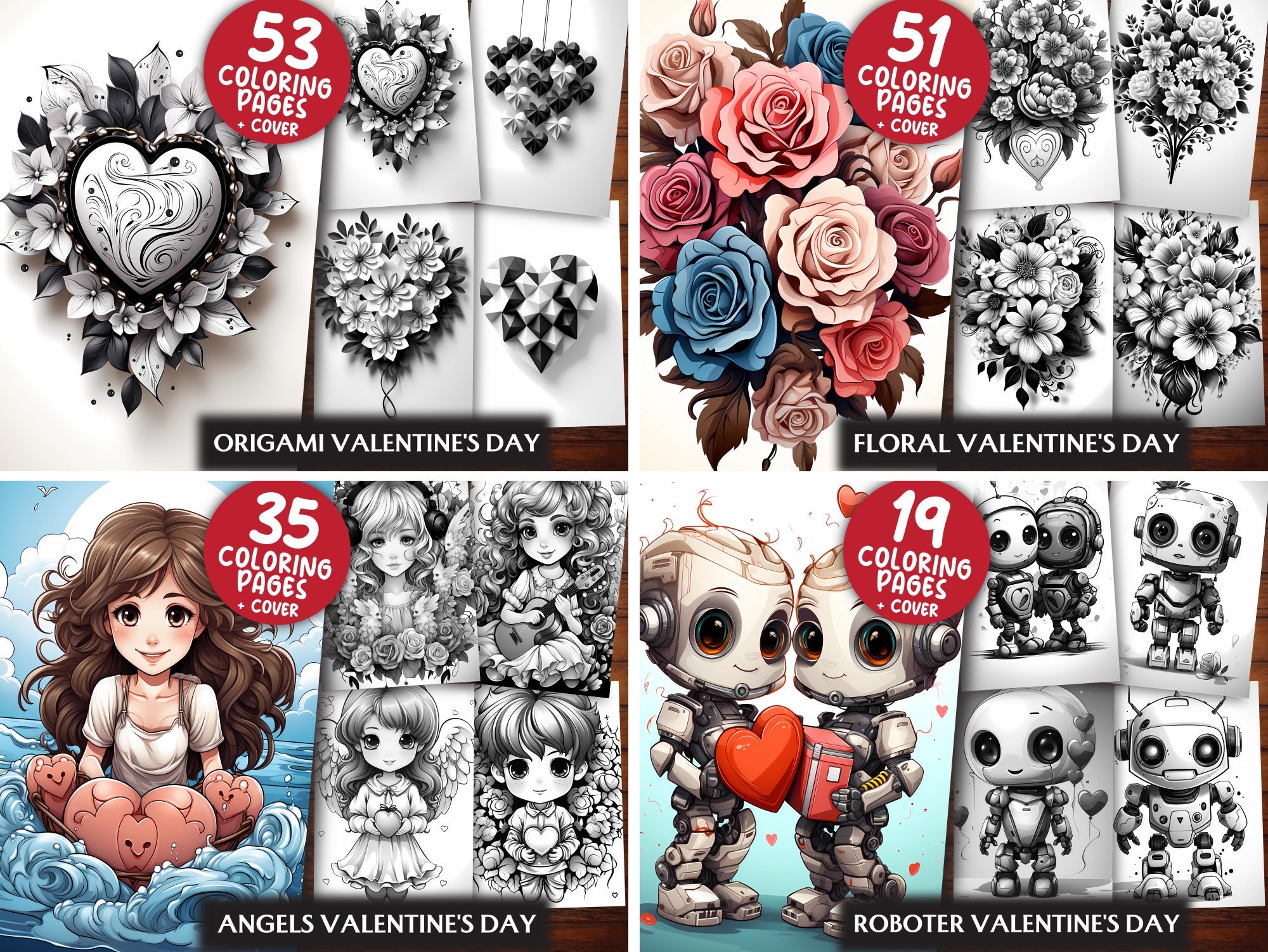 MEGA BUNDLE Valentine's Day Coloring Pages for Adults and Kids 2300 ...