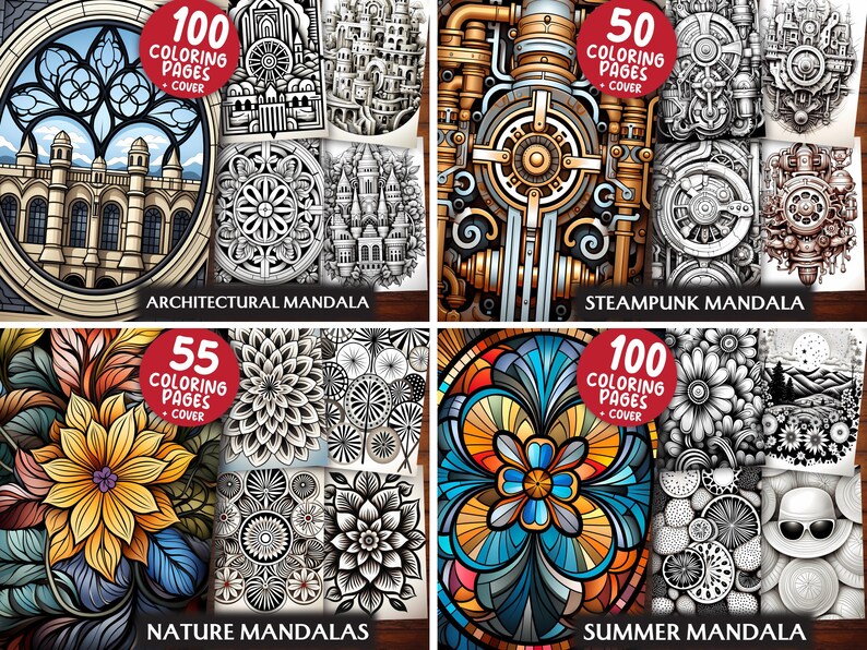 MEGA BUNDLE Mandala Coloring Pages for Adults and for Kids 1250 ...
