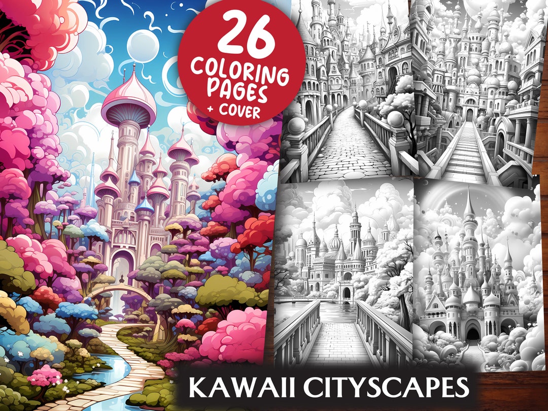 Kawaii City Coloring Pages for Adults and for Kids - 26 Cityscapes ...