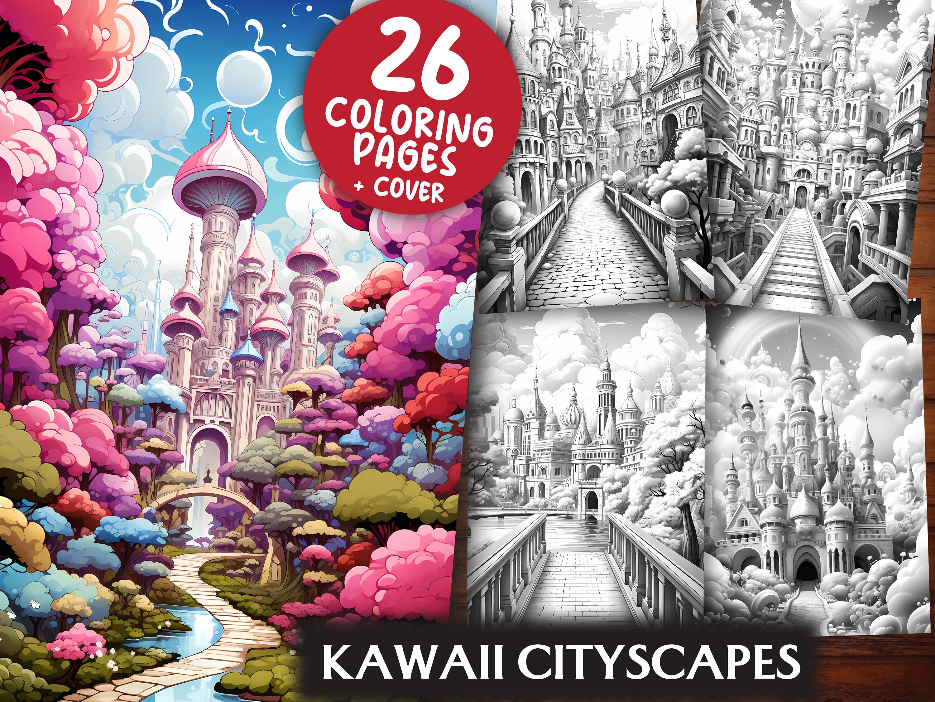 Kawaii City Coloring Pages for Adults and for Kids - 26 Cityscapes ...