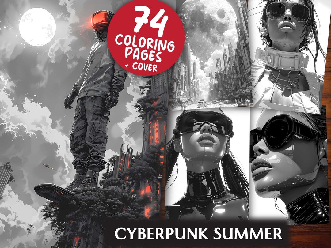 Cyberpunk Summer Coloring Pages 74 Grayscale & Light Printable Pdfs ...