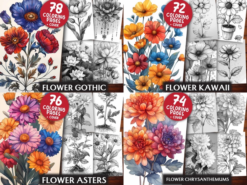 MEGA BUNDLE Flower Coloring Pages for Adults and for Kids 3000 Floral ...