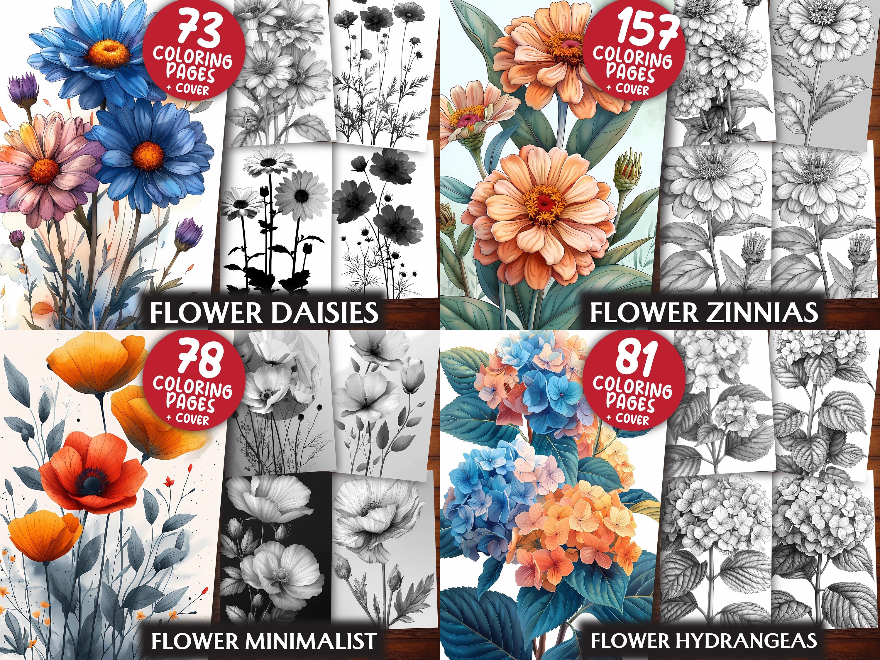 MEGA BUNDLE - Flower Coloring Pages for Adults and for Kids - 3000 ...