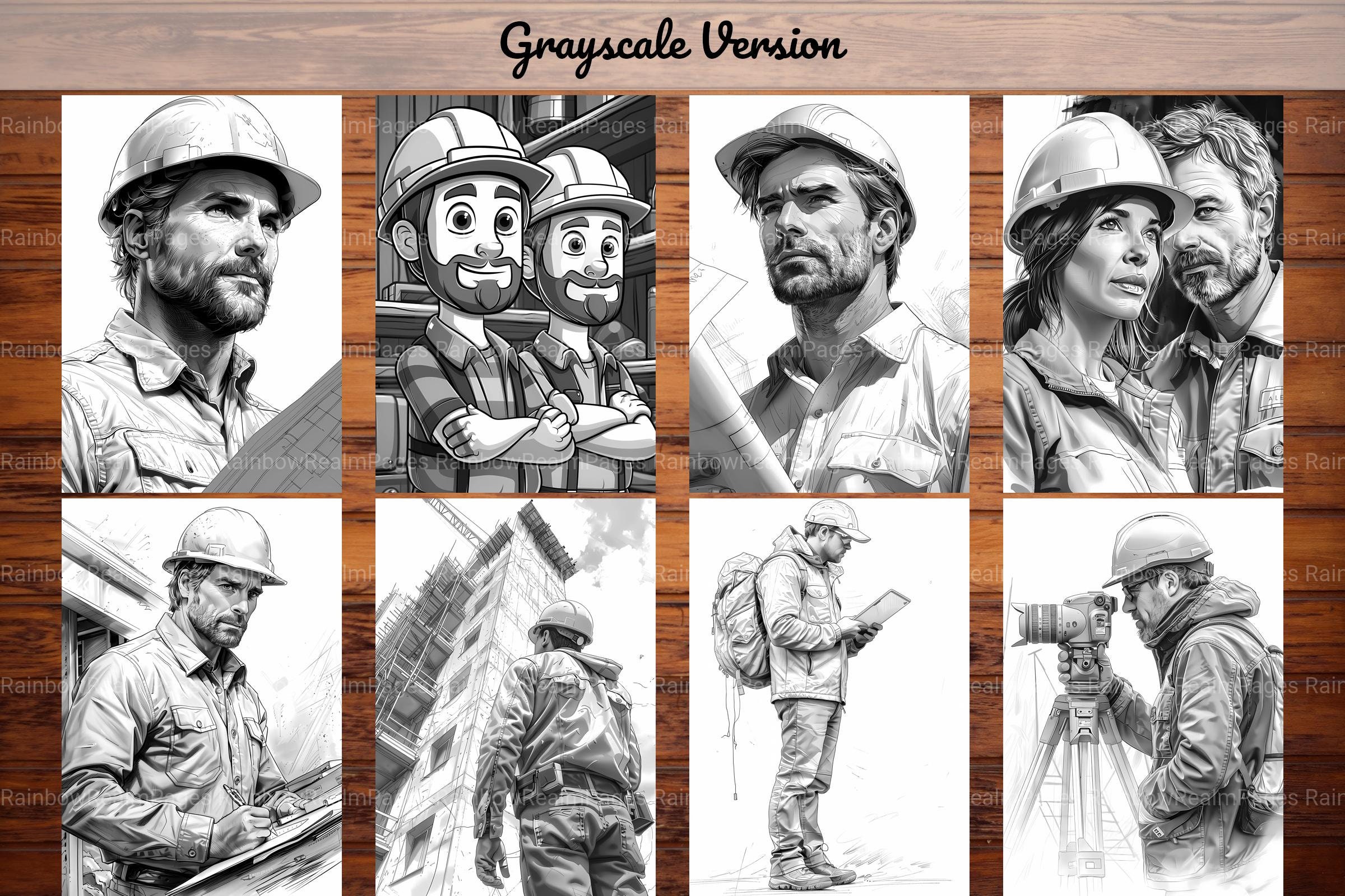 Engineer Coloring Pages for Adults and for Kids - 59 Grayscale & Light ...