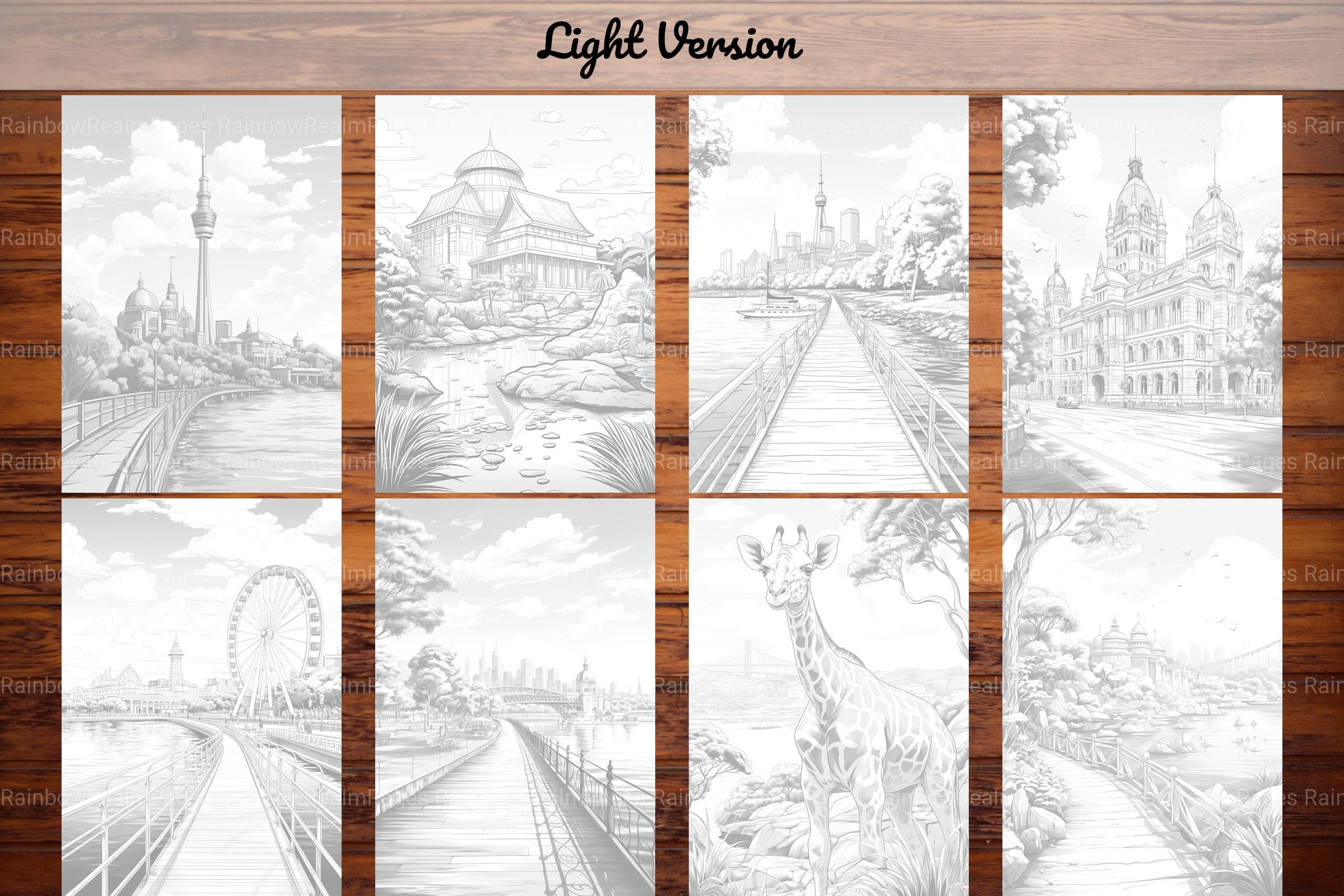 Sydney Travel Coloring Pages for Adults and Kids 30 Geography Grayscale ...