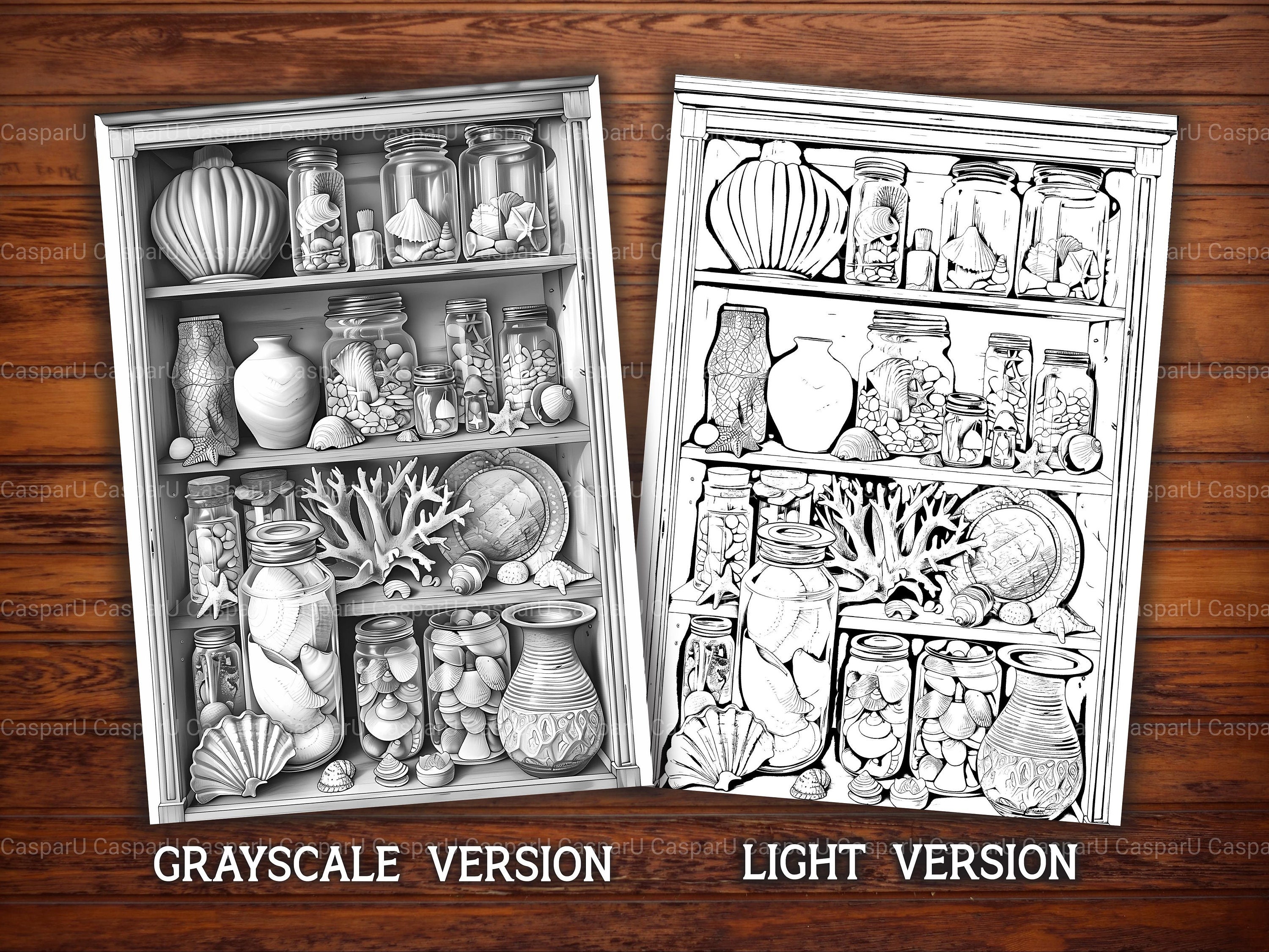 Beachcombing Coloring Pages for Adults and for Kids - 38 Grayscale ...