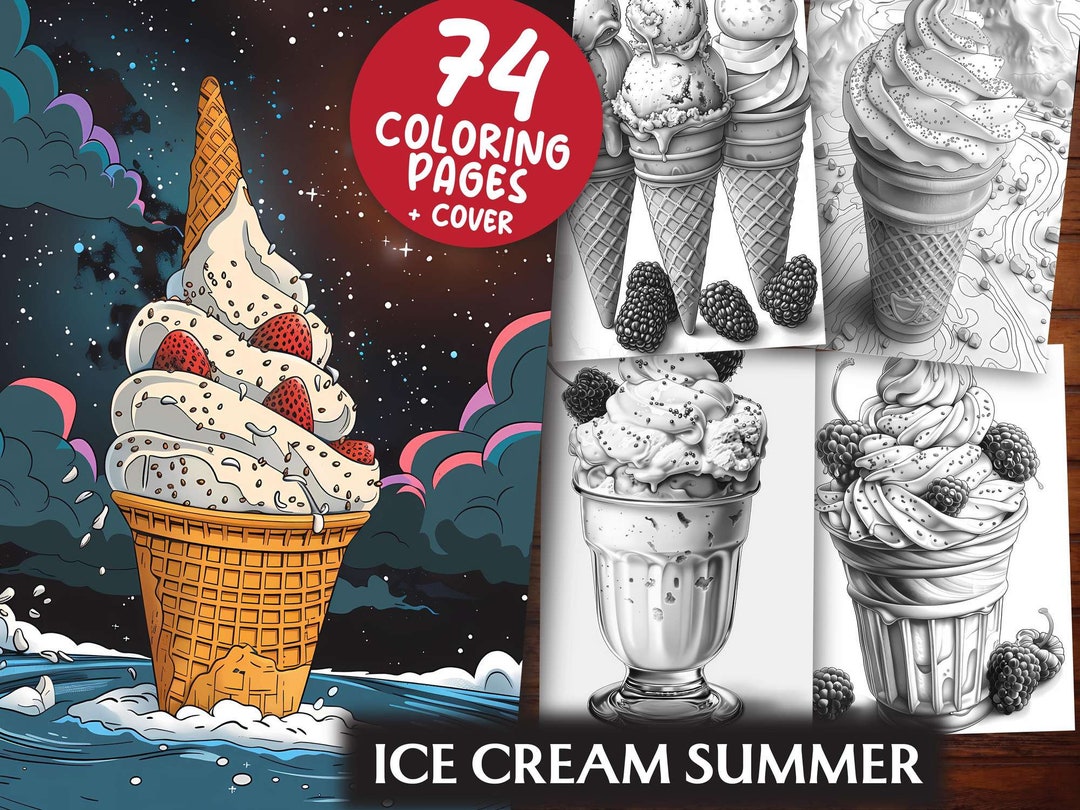 Ice Cream Summer Coloring Pages 74 Grayscale & Light Printable Pdfs ...