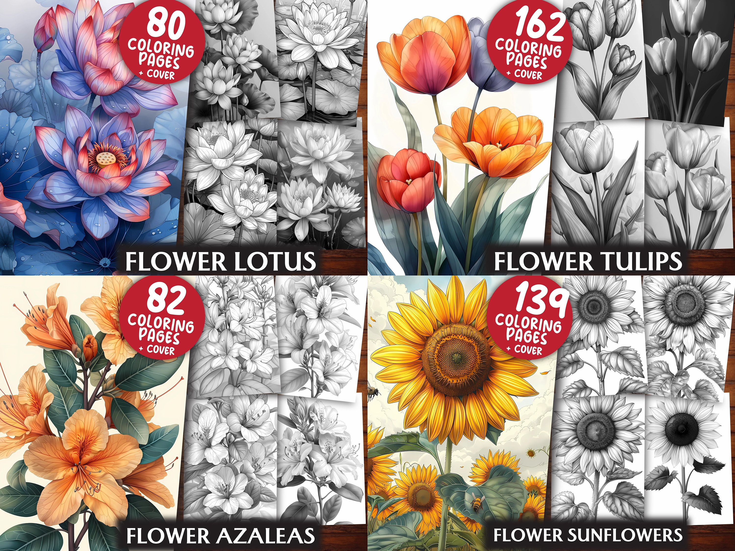 MEGA BUNDLE Flower Coloring Pages for Adults and for Kids 3000 Floral ...