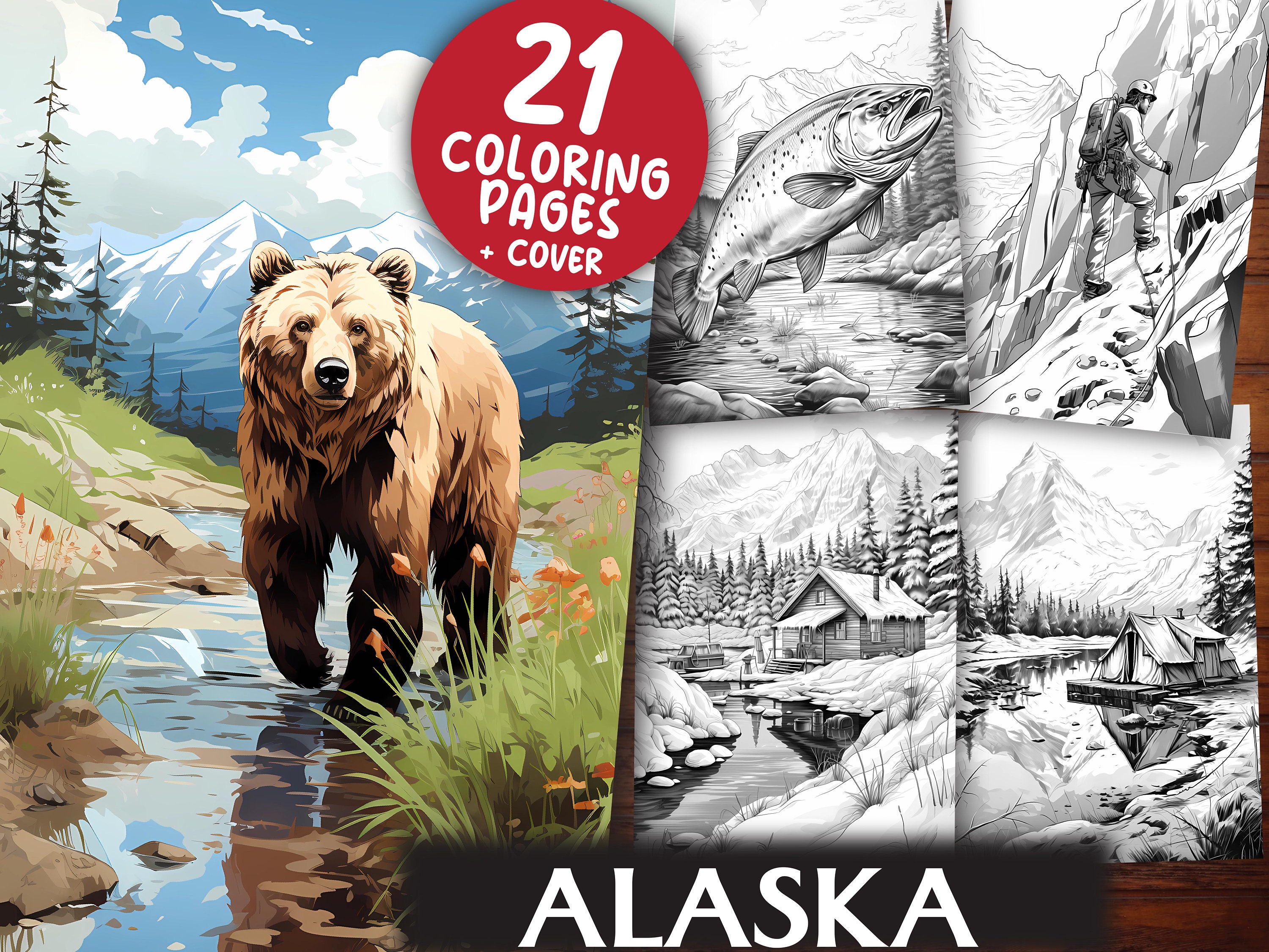 Alaska Travel Coloring Pages for Adults and Kids 21 Geography Grayscale ...