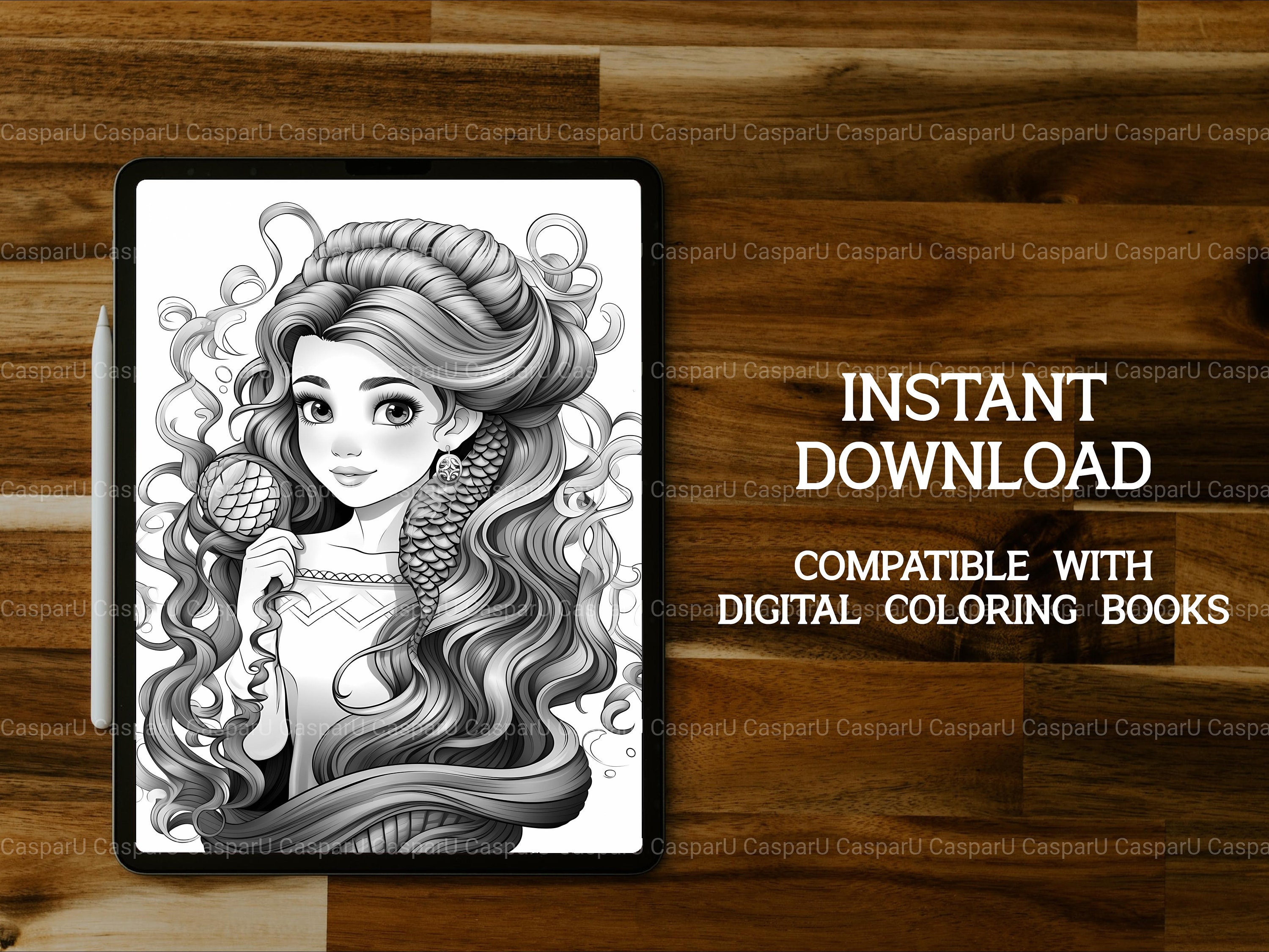 Cute Mermaids Coloring Pages for Adults and for Kids 33 Grayscale ...