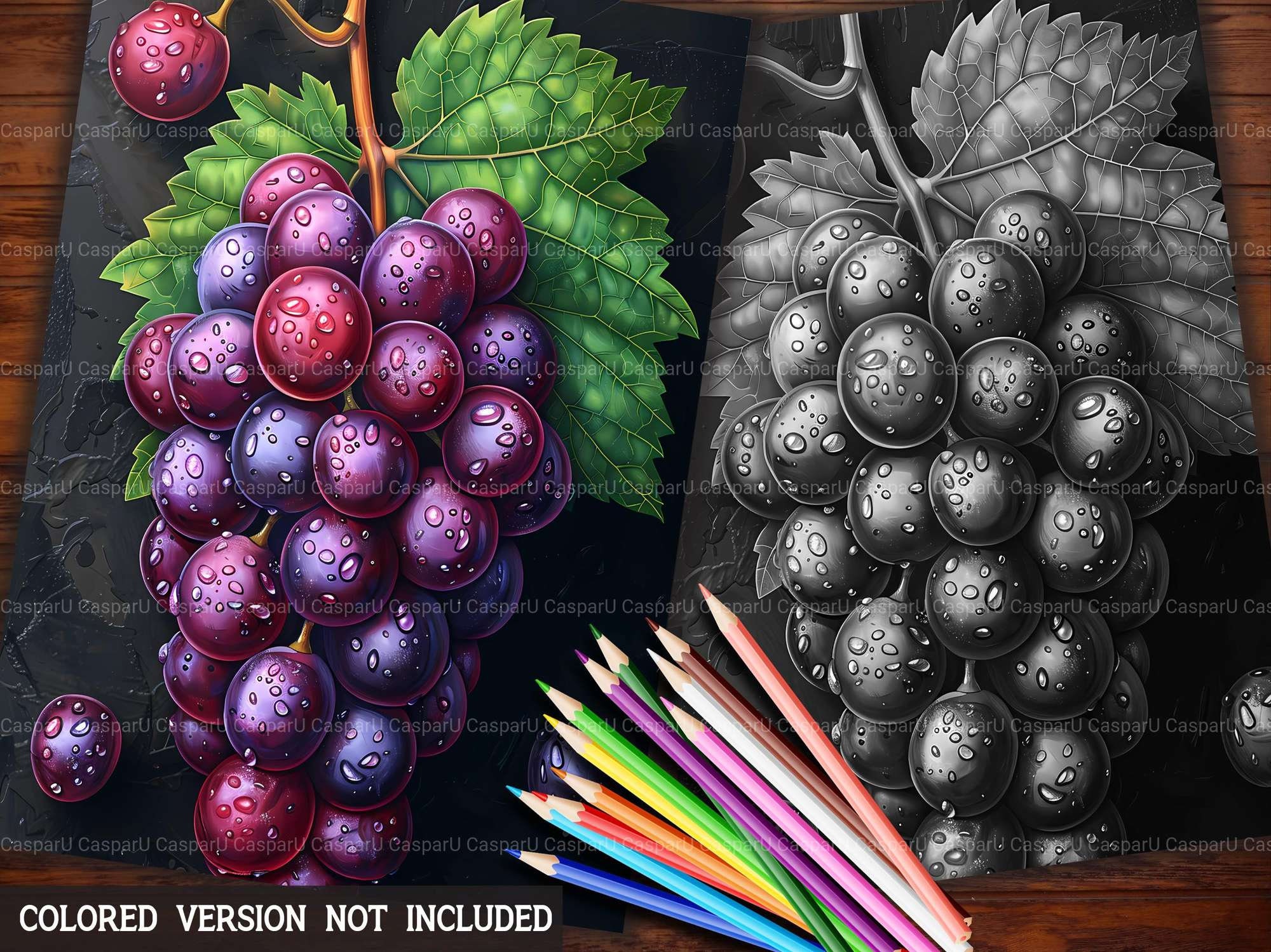 Grape Coloring Pages - 80 Grayscale & Light Printable Pdfs - Food ...