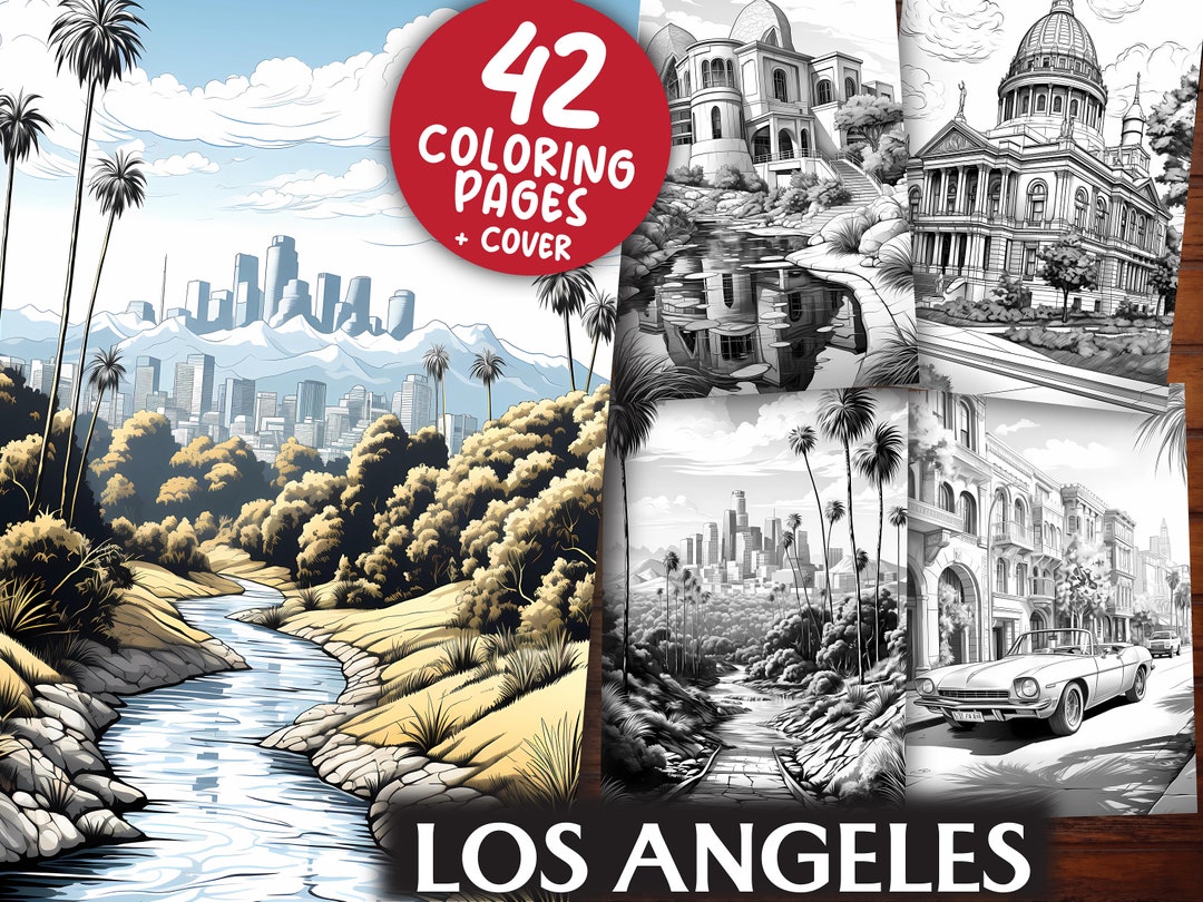 Los Angeles Travel Coloring Pages for Adults and Kids - 42 LA Geography ...