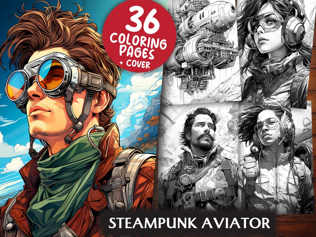 Steampunk Aviator Pages for Adults and Kids - 36 Victorian Art ...