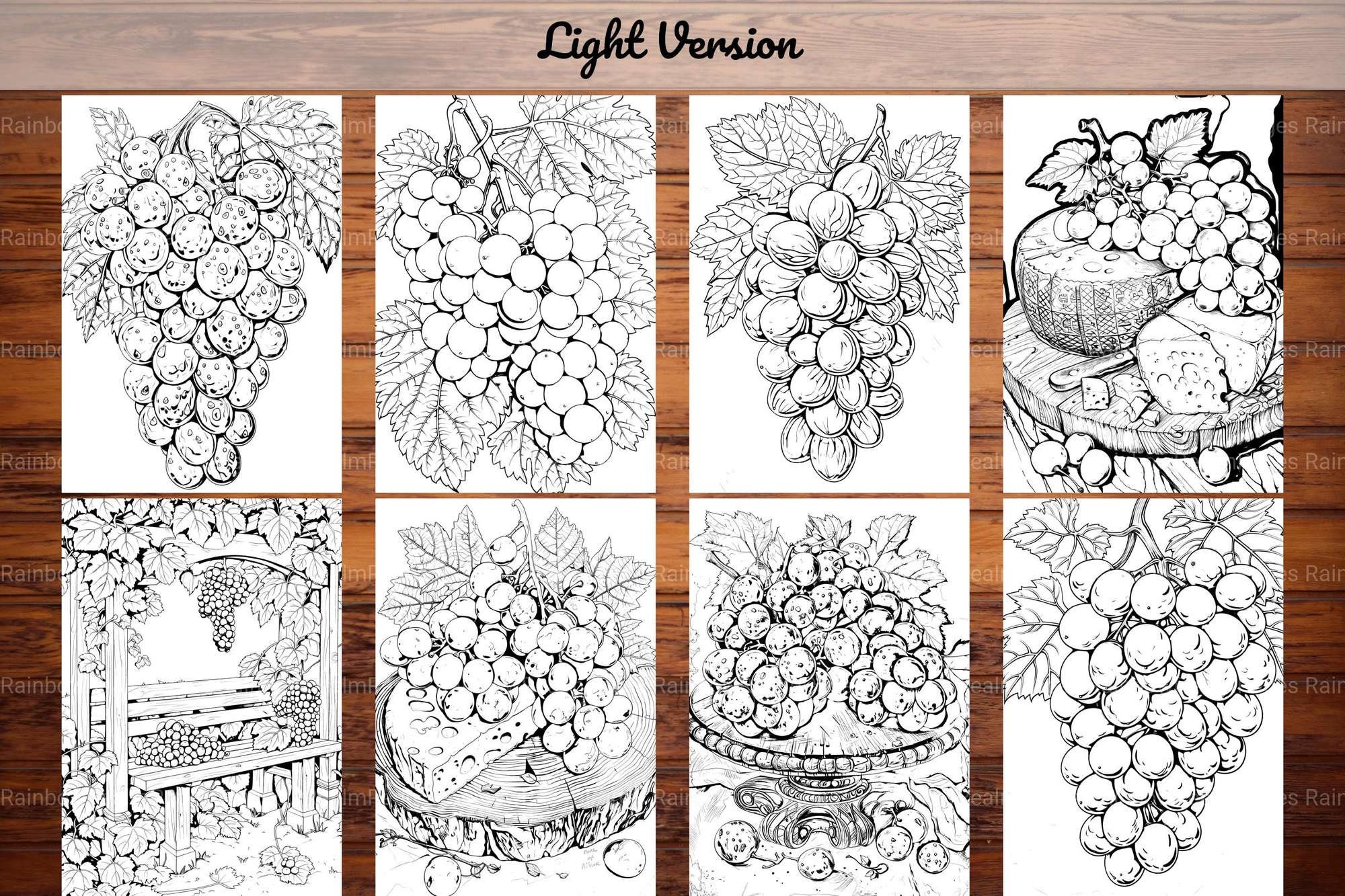 Grape Coloring Pages - 80 Grayscale & Light Printable Pdfs - Food ...