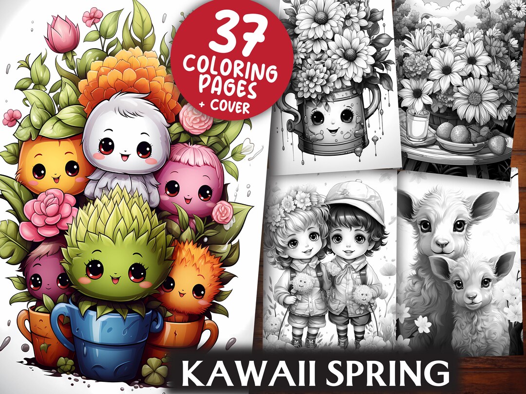 Kawaii Spring Coloring Pages for Adults and for Kids - 37 Spring ...