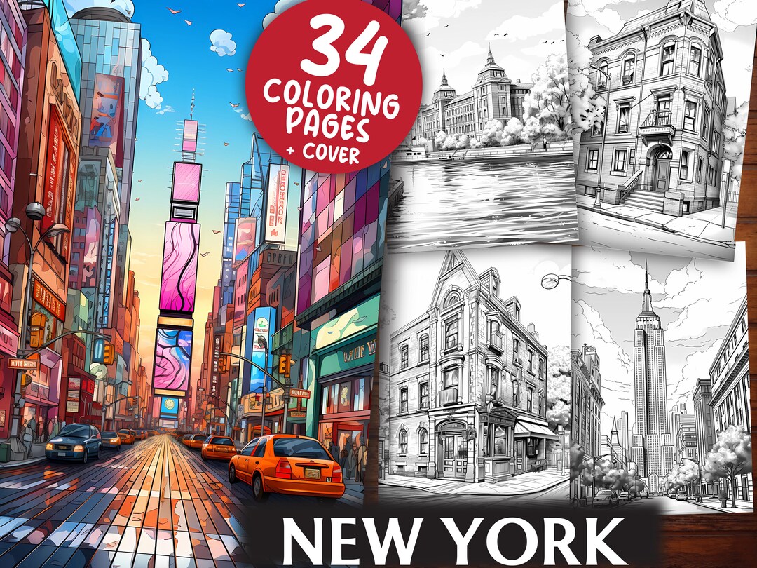 New York Travel Coloring Pages for Adults and Kids - 34 NY Geography ...
