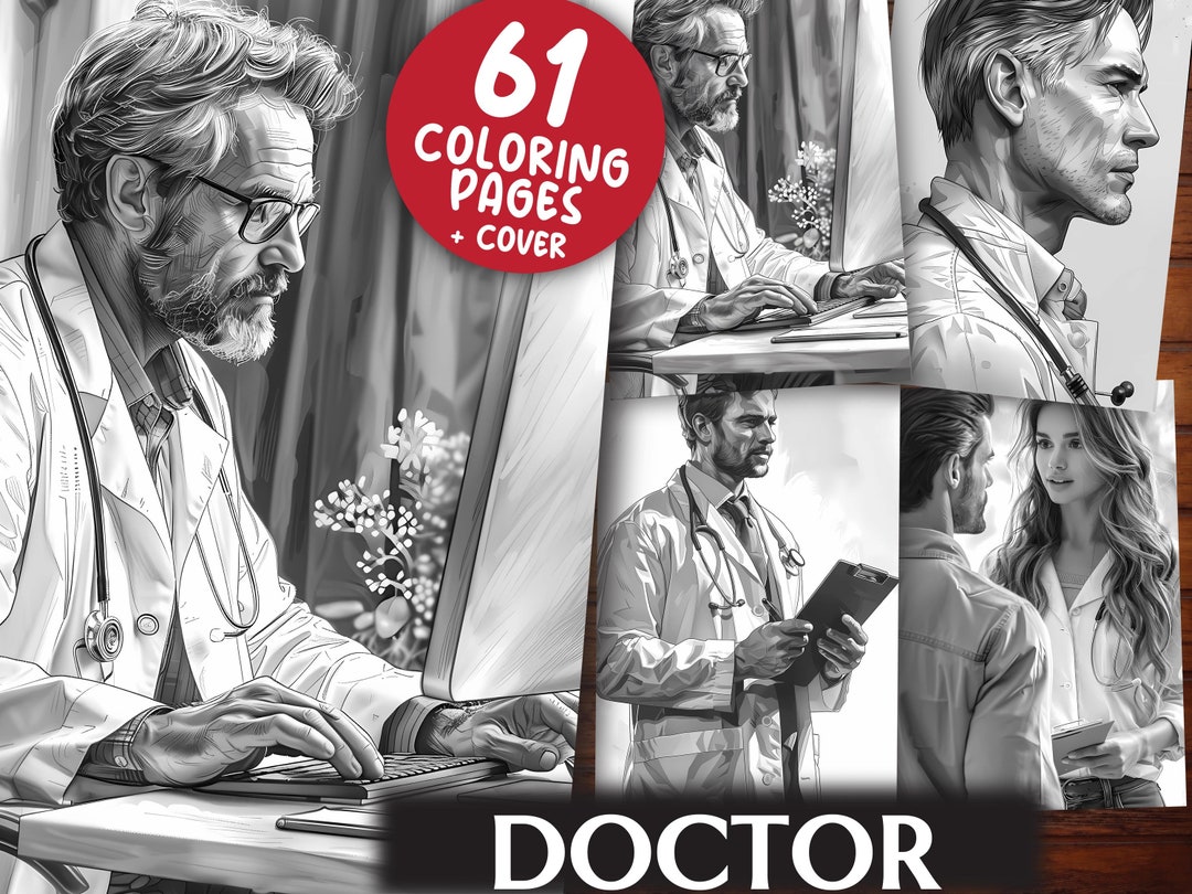 Doctor Coloring Pages for Adults and for Kids - 61 Grayscale & Light ...