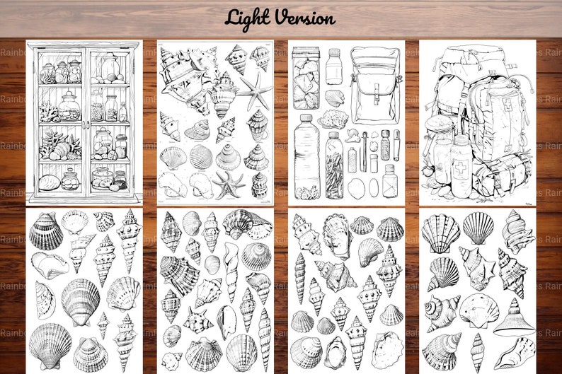 Beachcombing Coloring Pages for Adults and for Kids - 38 Grayscale ...