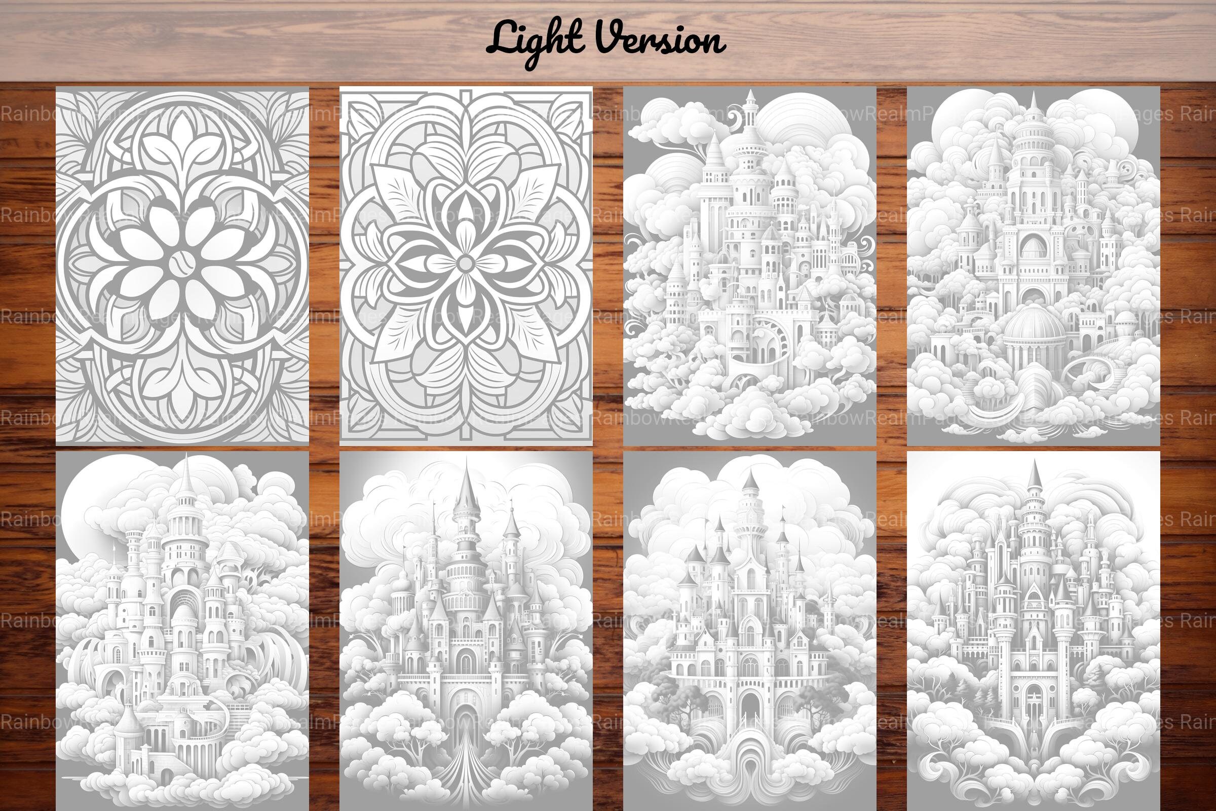 Fantasy Mandala Coloring Pages for Adults and for Kids - 75 Grayscale ...