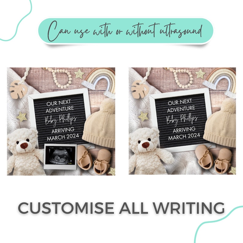 Digital Gender-neutral Pregnancy Announcement Social Media, Boho Baby ...