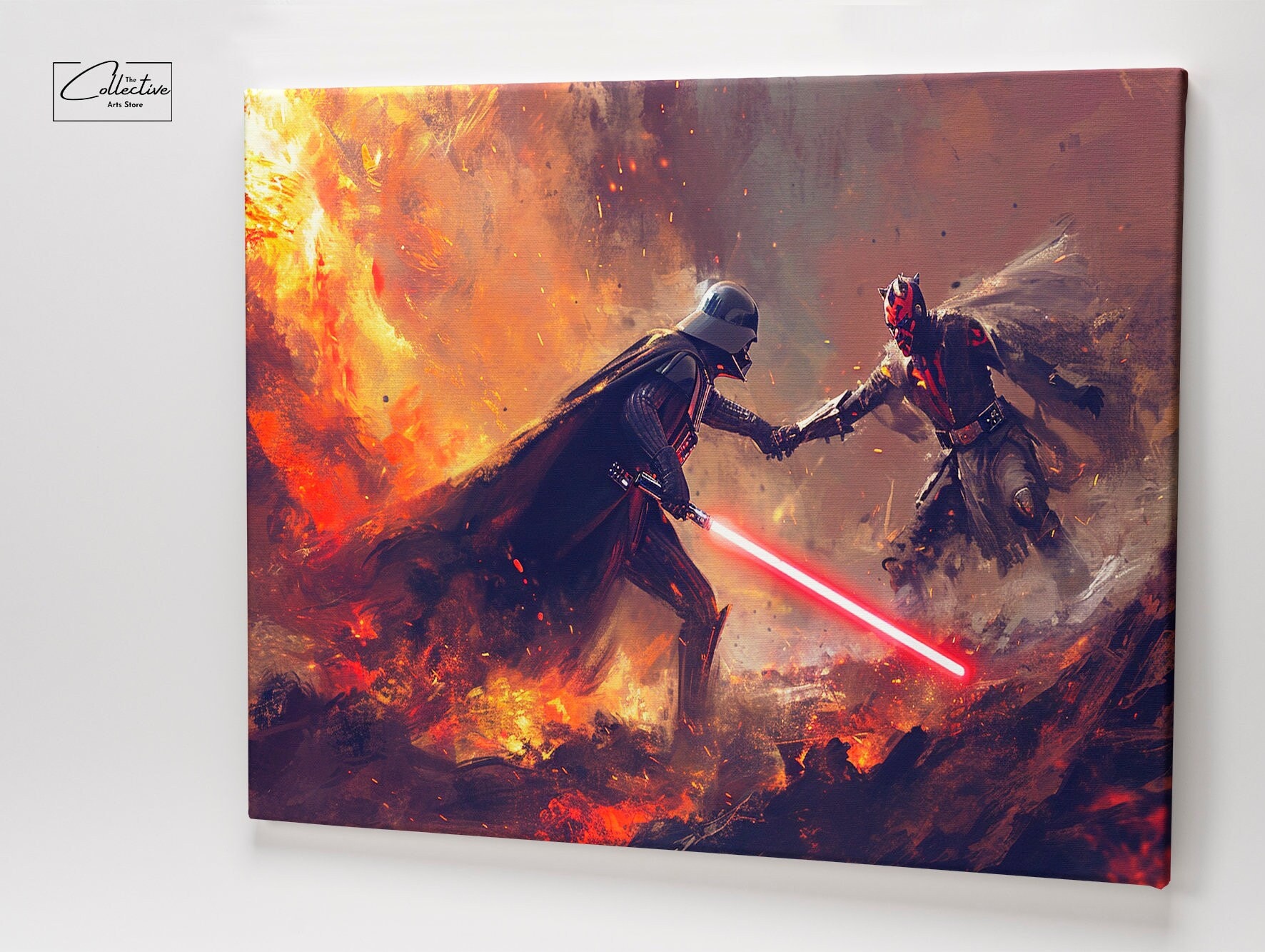 Darth Maul Darth Vader Fighting Poster Star Wars Oil Painting Style ...