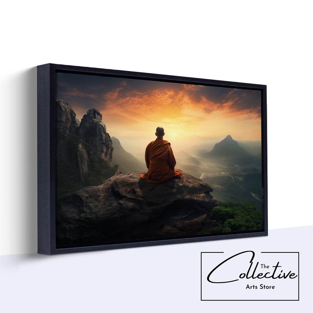 Meditation Monk Poster Monk on Mountain Framed Canvas Meditation Wall ...