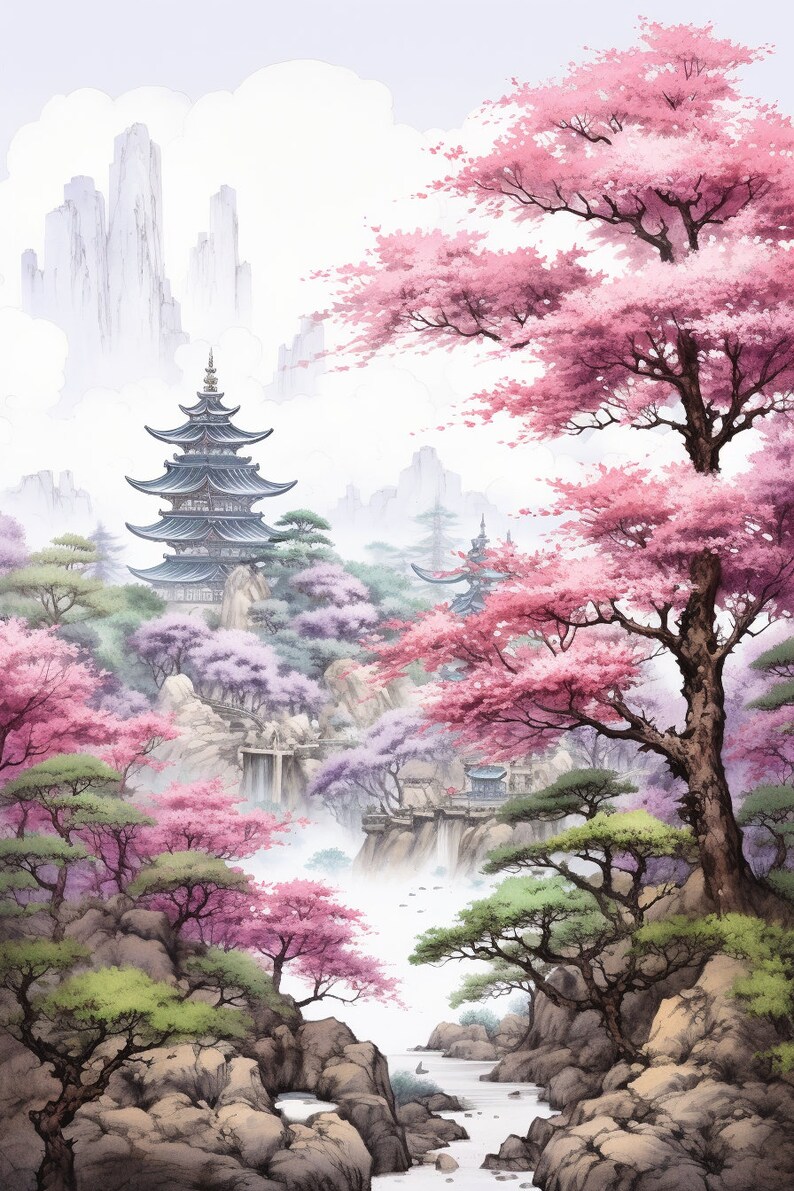 Blossom Tree Poster Landscape Japan Wall Art Blossom Tree Canvas Art - Etsy