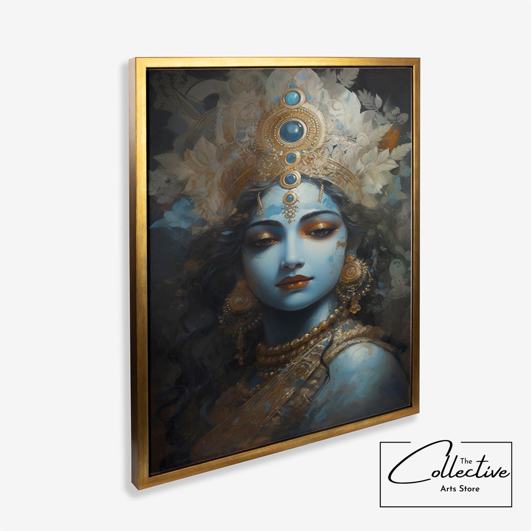 Krishna Portrait Painting Canvas Krishna Framed Poster India Home Decor ...