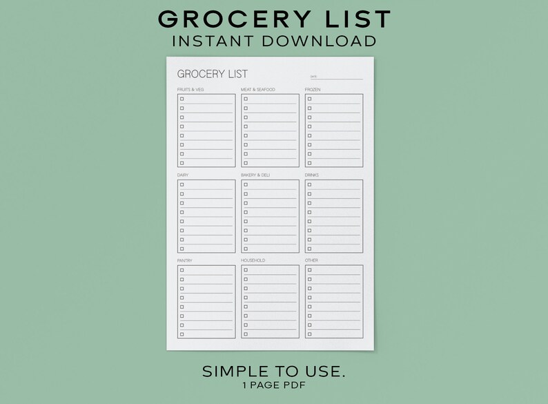 Printable: Grocery List PDF - Organization & Planning - Etsy