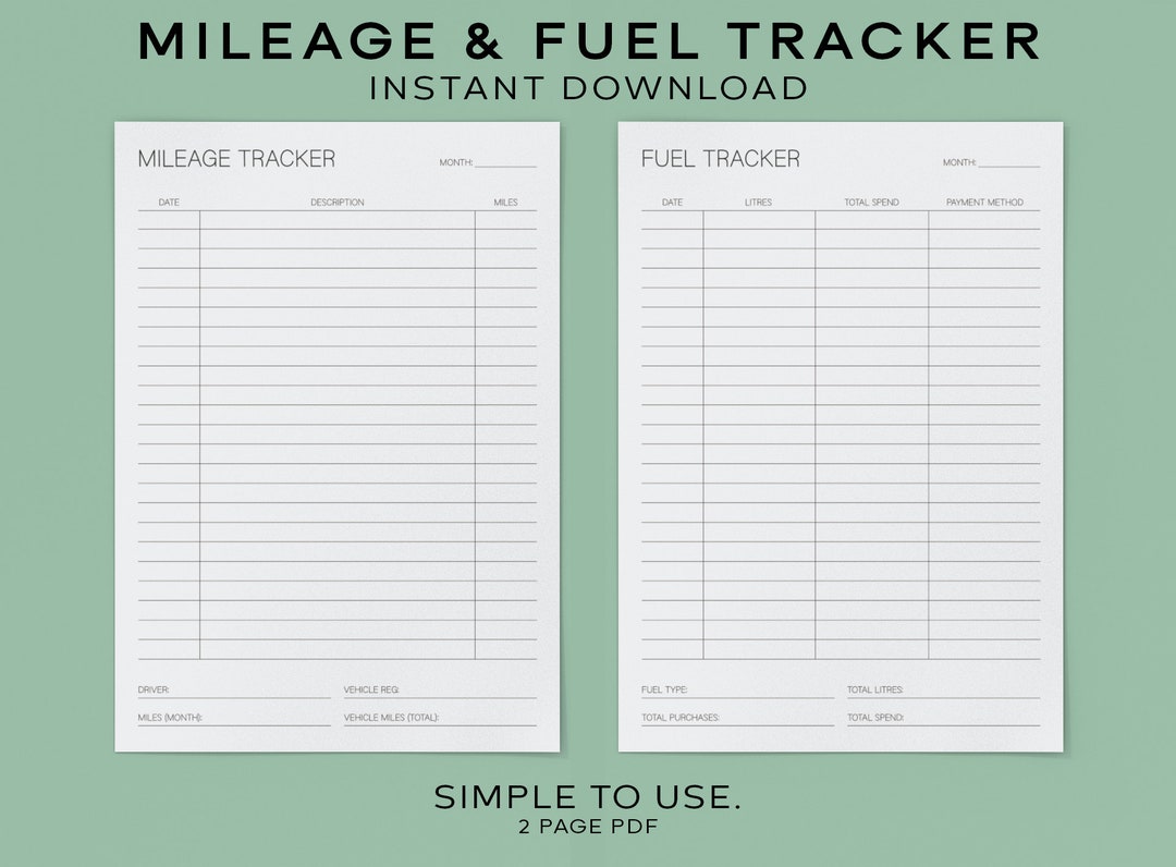 Printable: Mileage & Fuel Tracker - Self-employed Tracker 2 Page PDF ...