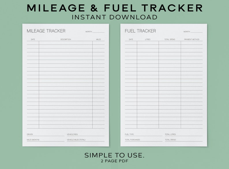 Printable: Mileage & Fuel Tracker - Self-employed Tracker 2 Page PDF ...