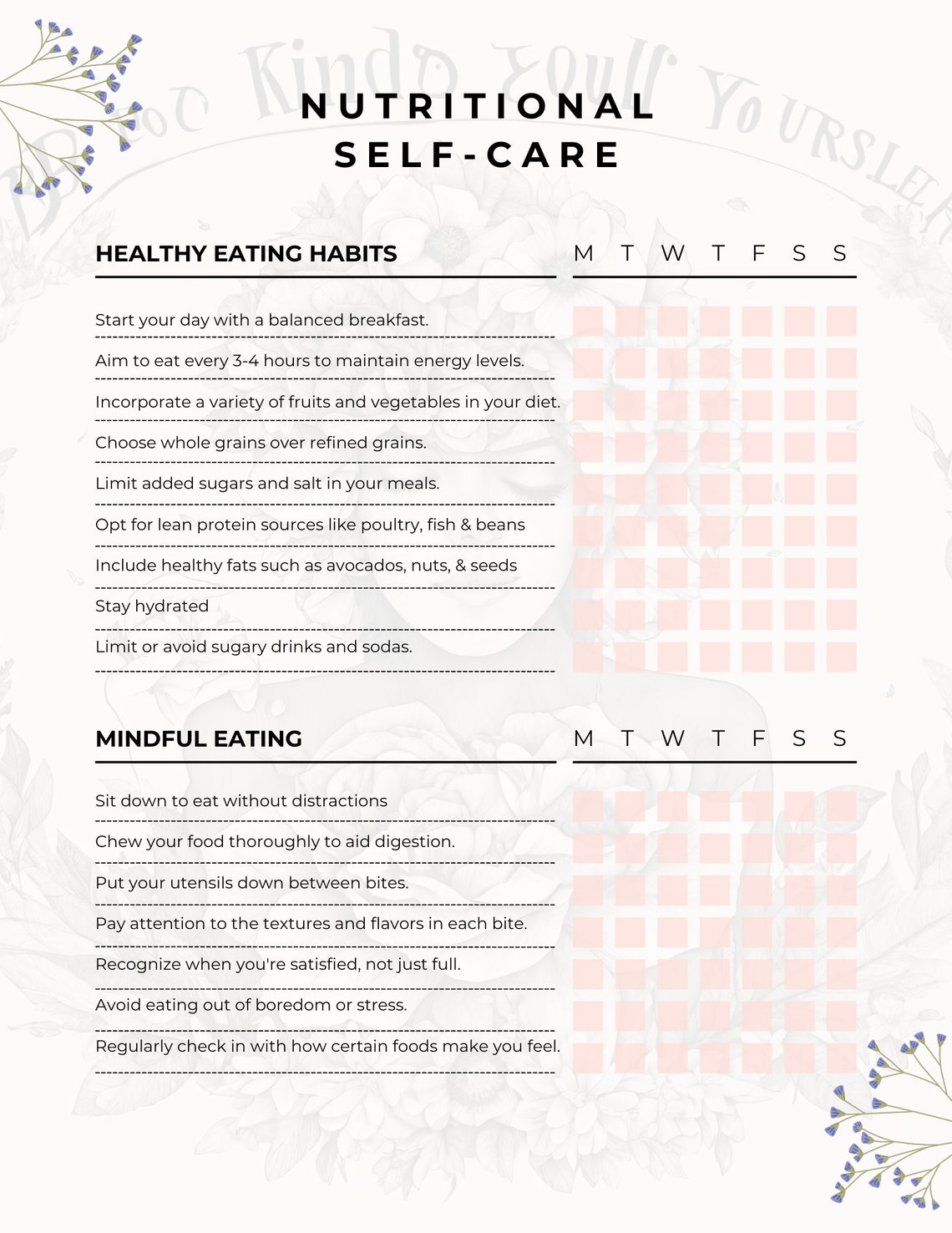 Self Care and Mindfulness Checklist, Printable Wellness Planner, Self ...