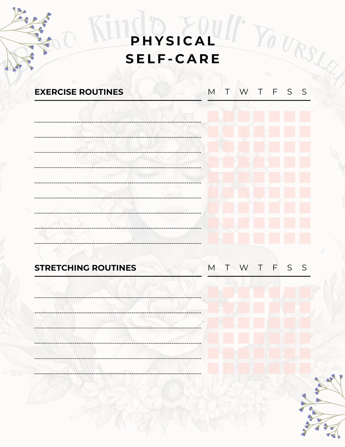 Self Care and Mindfulness Checklist, Printable Wellness Planner, Self ...