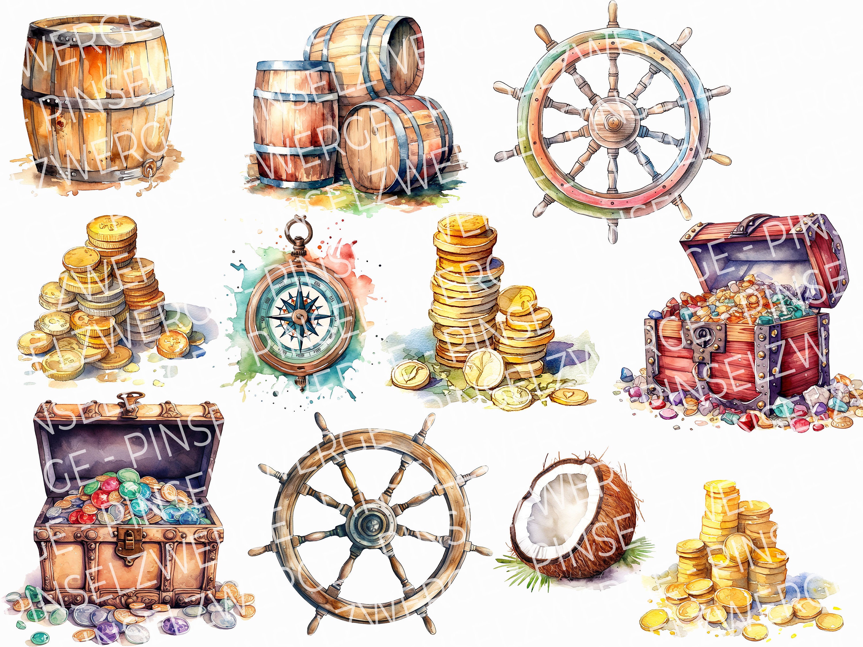 Clipart Watercolor Set Pirate Bundle 30 Pngs: Sailing Ships - Etsy