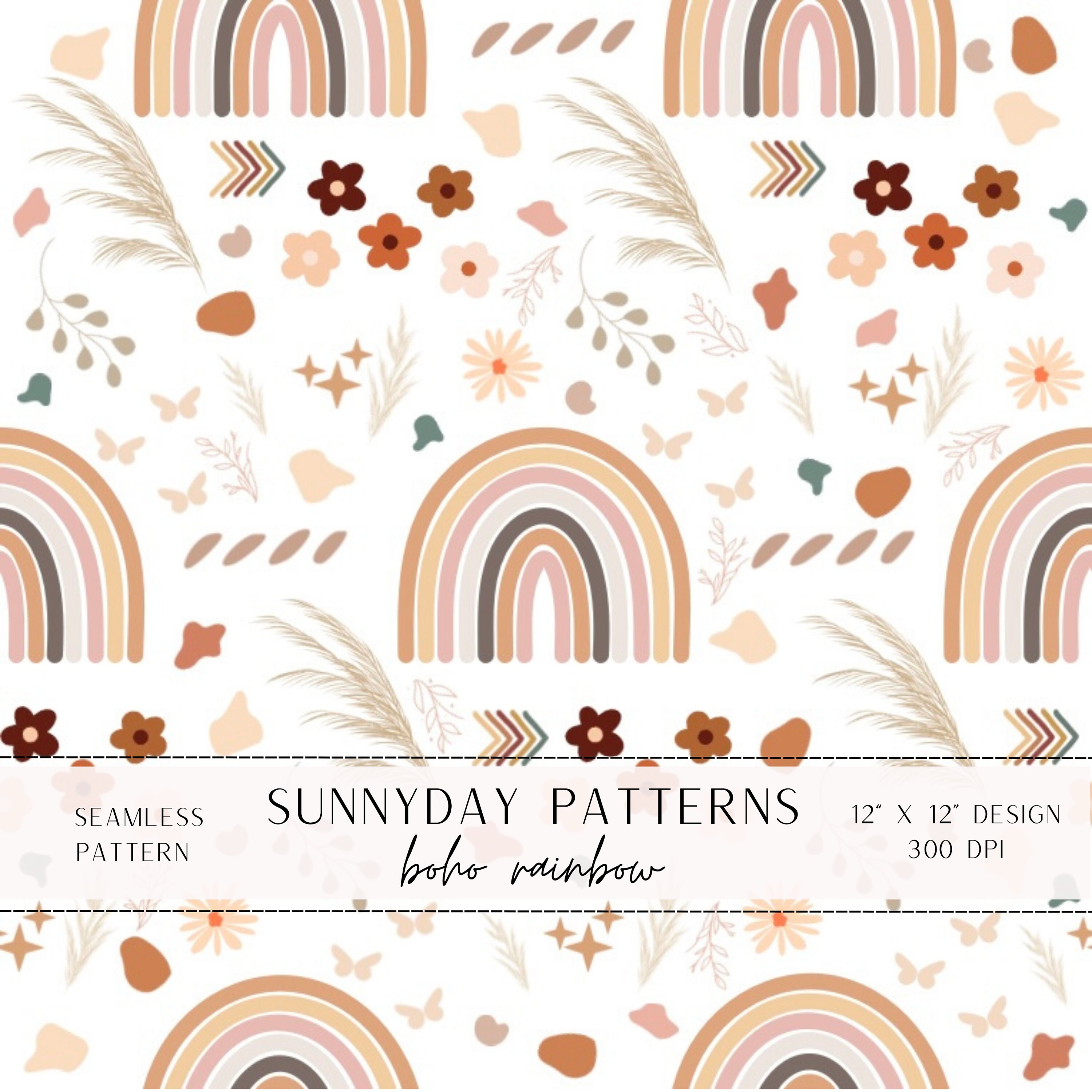 Boho Rainbow Seamless Pattern, Seamless Designs, Printable Crafting ...