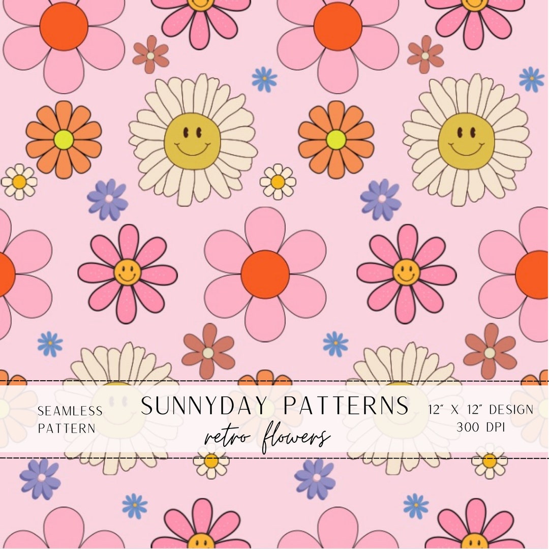 Pink Retro Floral Seamless Design, Retro Digital Pattern, Floral Retro ...