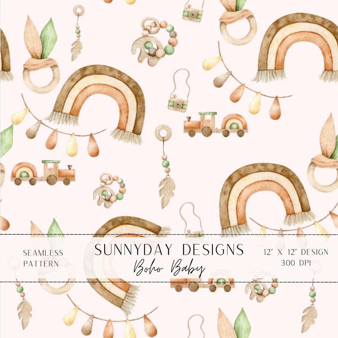 Boho Baby Themed Seamless Design for Crafting, Scrapbook Paper ...