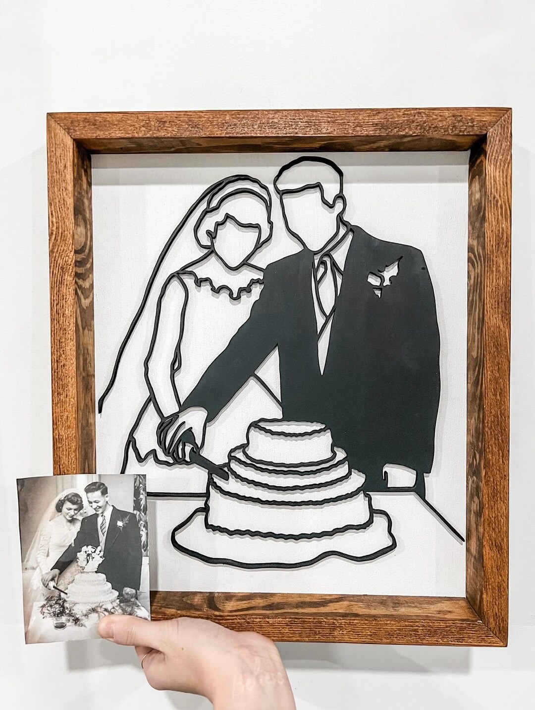 Hand Cut Wood Portrait: Framed 3D Line Art, Custom Wall Decor - Etsy