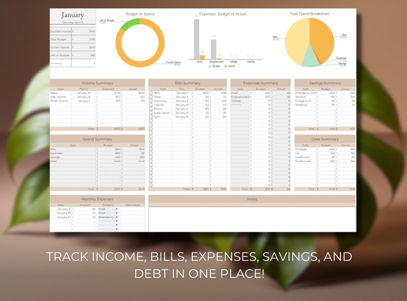 Monthly Budget Template for Google Sheets, Digital Budget Planner ...