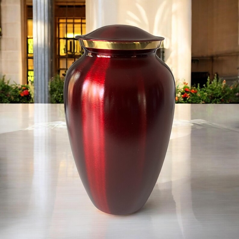 Large Traditional Brass Crimson Urn | Memorial Cremation Urn - Etsy