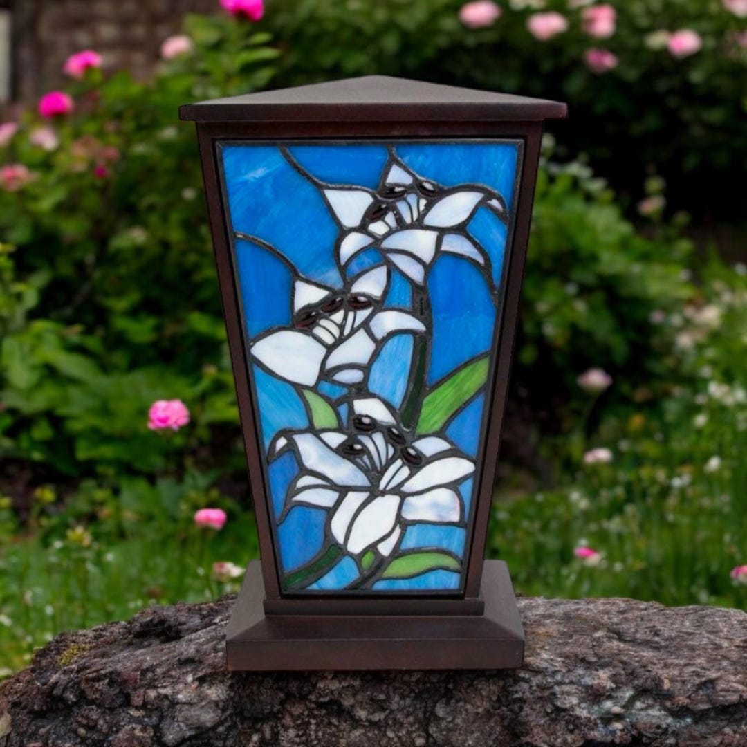 Stained Glass Personalized Cremation Urn With White Lily Design ...