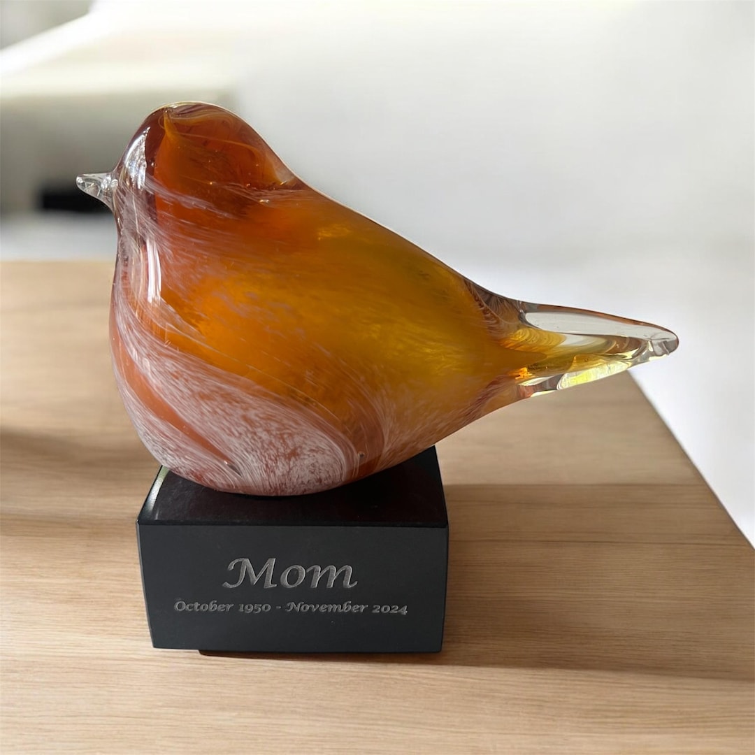 Blown Glass Memorial Urn Songbird Keepsake for Cremation Ashes ...